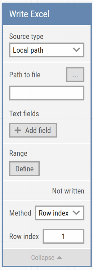 Write Excel | Data-driven Building Blocks | Leapwork Documentation
